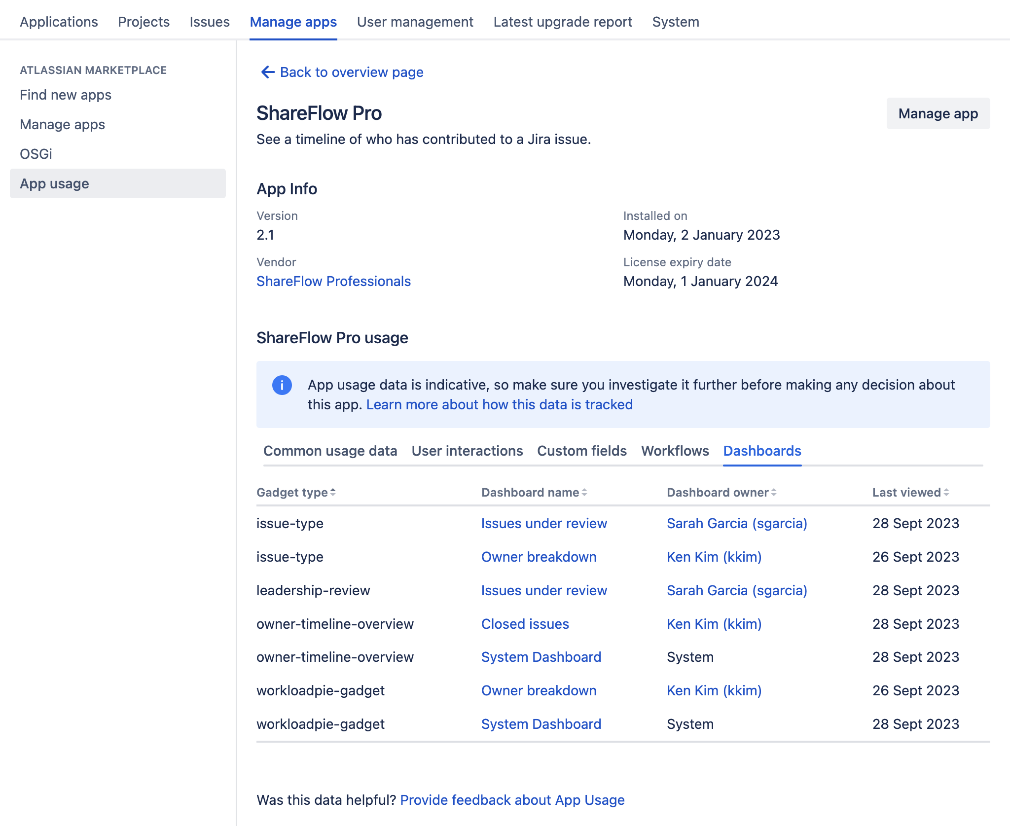 Explore App Usage Administering Jira Applications Data Center And