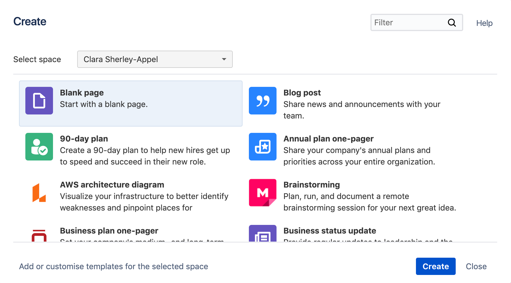 Create A Page From A Template Confluence Cloud Atlassian Support