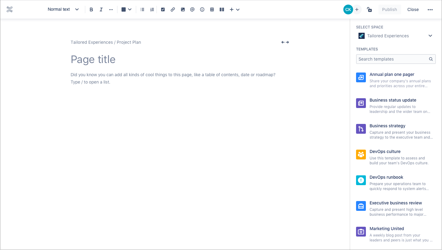 Create a page from a template | Confluence Cloud | Atlassian Support