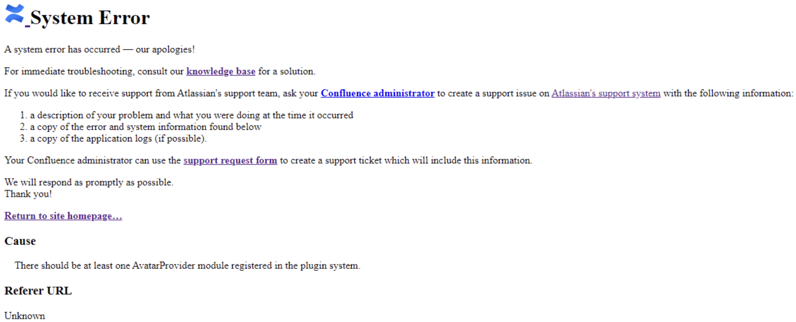 Unable To Access Confluence A System Error Message Is Displayed There