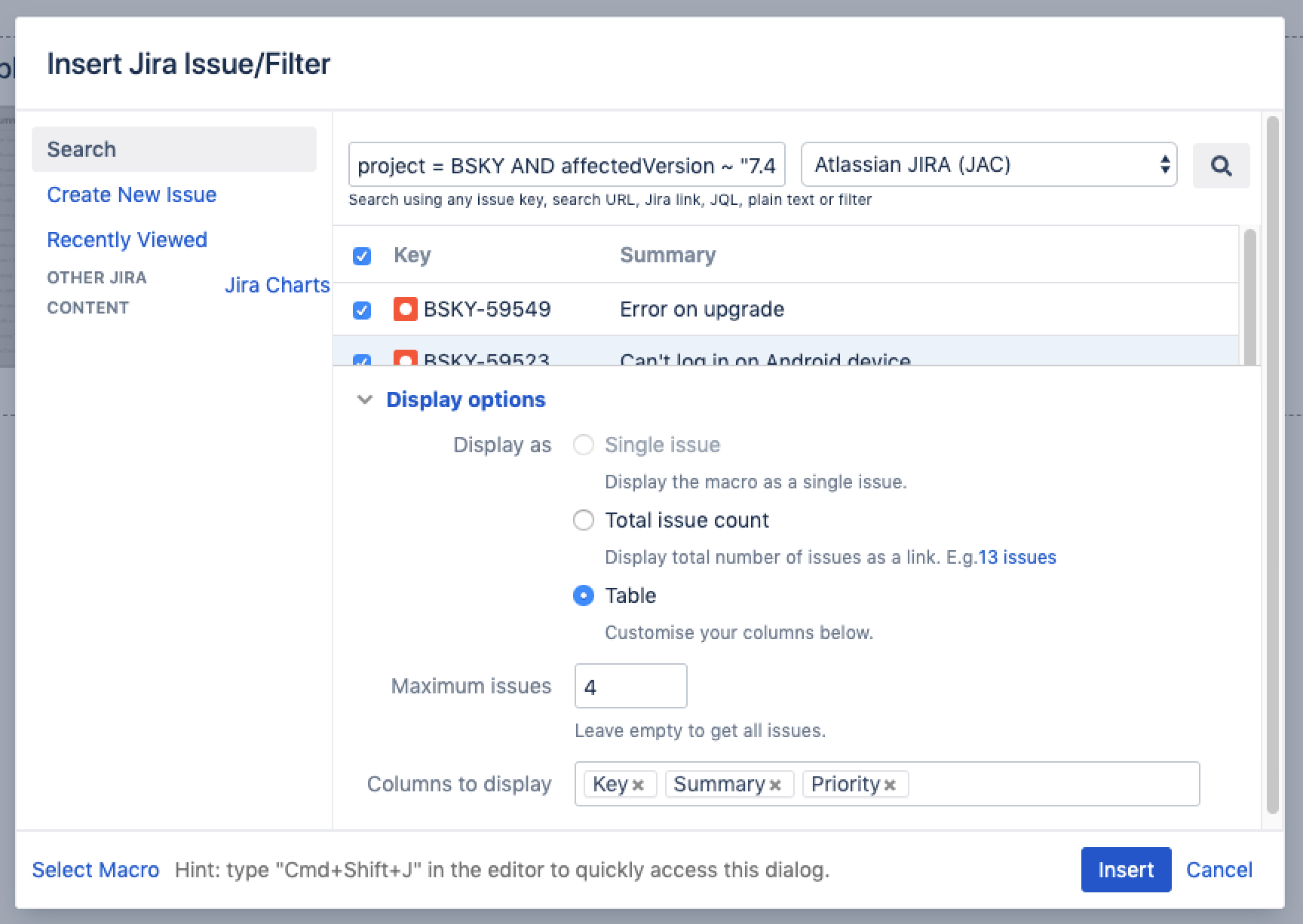 Jira Issues Macro Atlassian Documentation