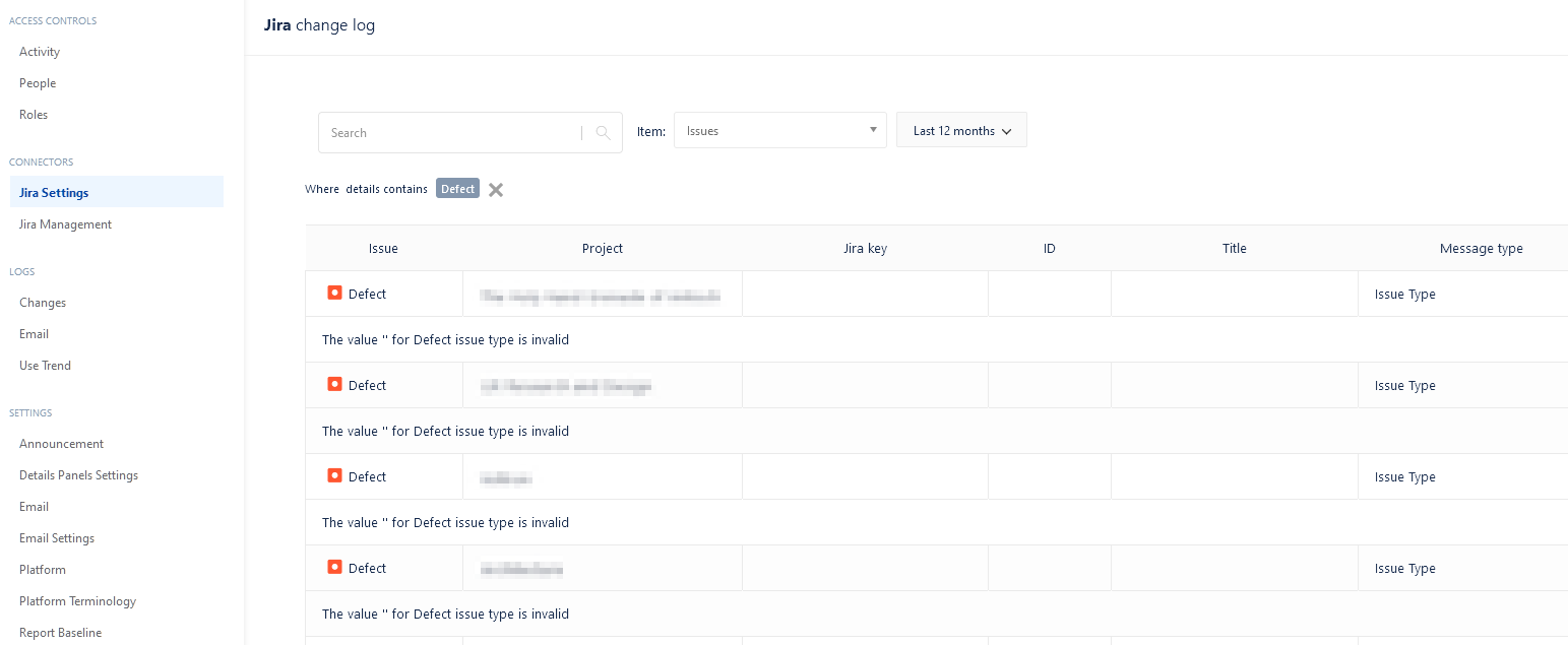 Error: "The value ' ' for Defect issue type is invalid" seen in log when using the Jira ...