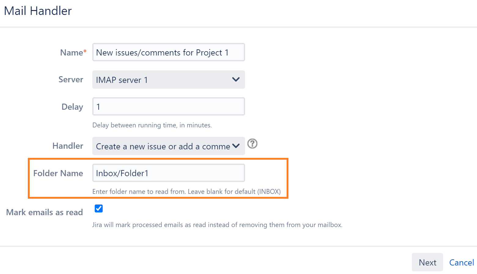 Incoming Mail Handler shows "Folder not found" error | Jira | Atlassian Documentation
