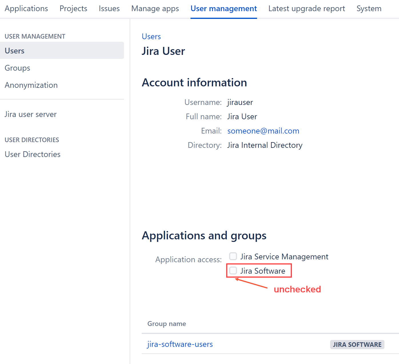 User details from User Management shows Application access checkbox as unchecked despite user ...