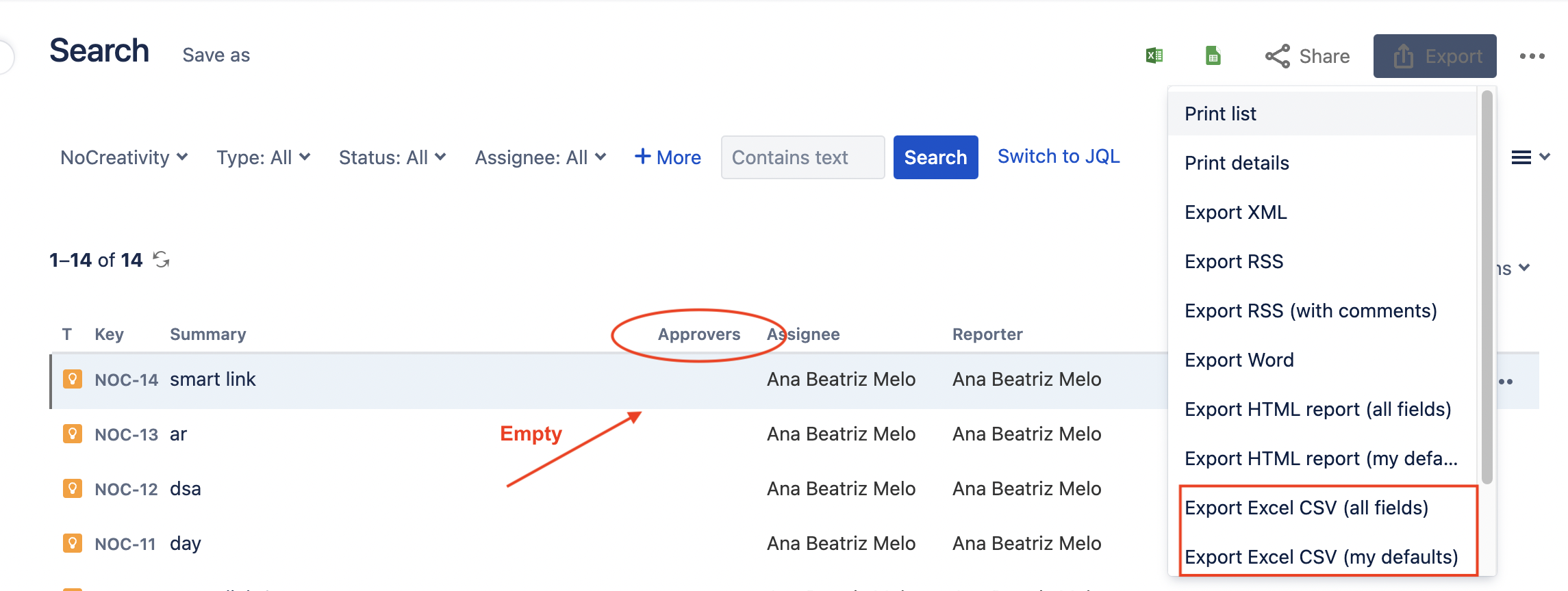 Blank Columns In The Queue Are Not Exported In Csv Jira Atlassian