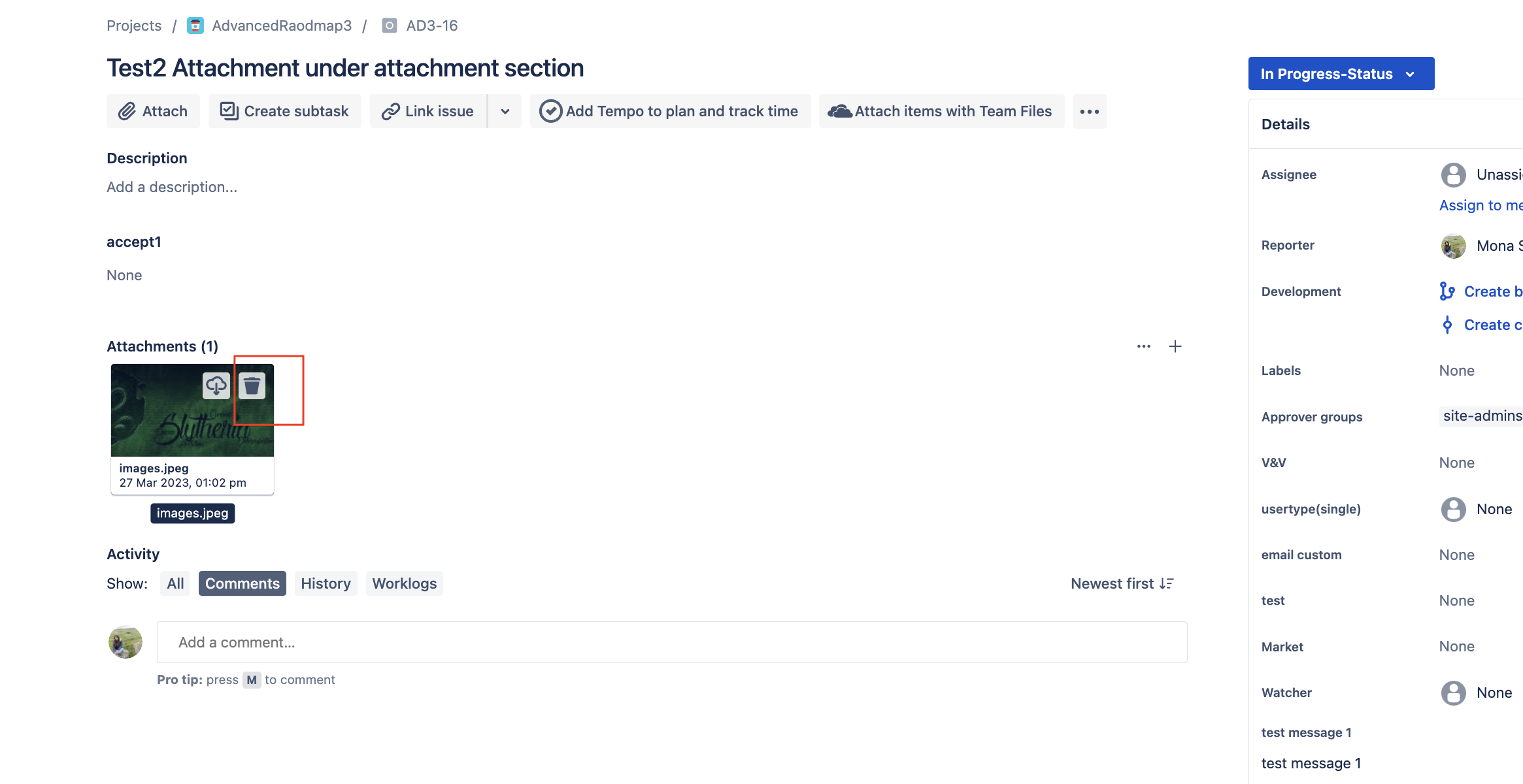 Can't delete attachments from Jira tickets | Jira | Atlassian Documentation