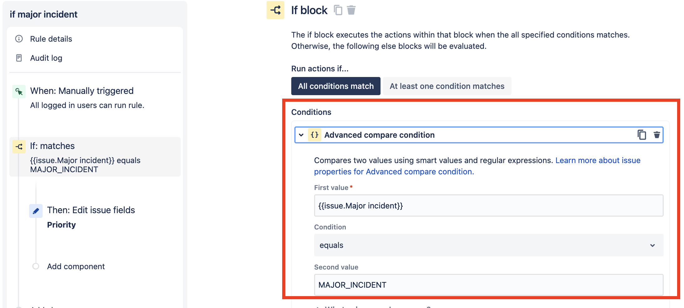 How to enable/disable Major Incident or check if this field is enabled using Jira automation ...