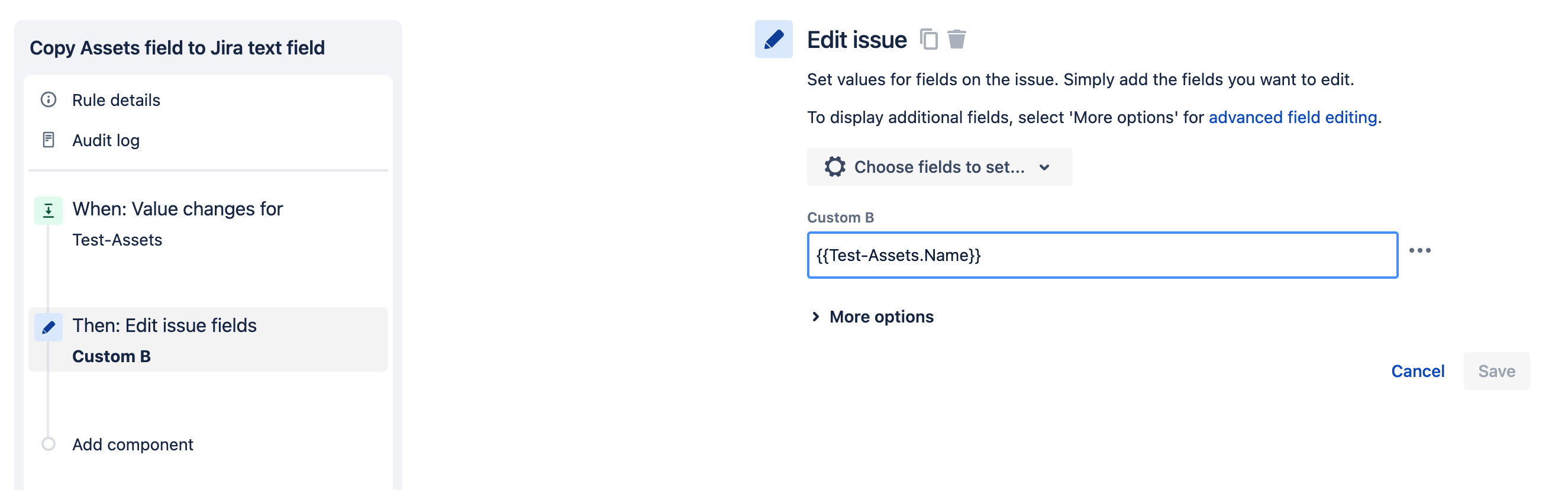 Automation How To Copy From to Asset Field Value To from Jira Text Custom Field Jira 