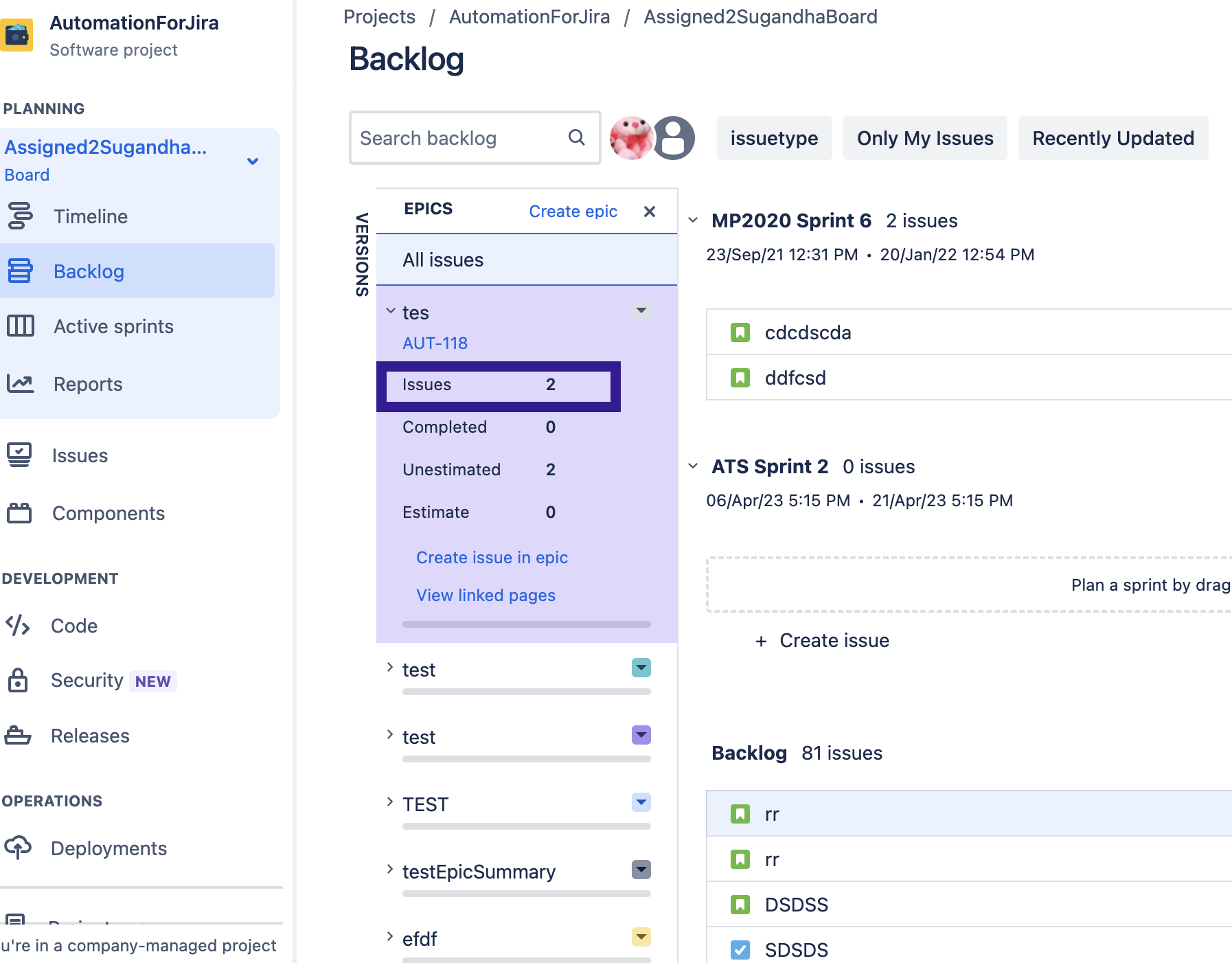 Epic Panel Under Scrum Board Backlog Is Showing Incorrect Number Of