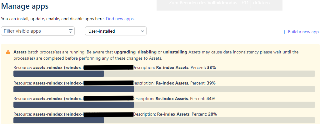 Assets Ongoing Indexing Import Processes On Manage Apps Page Belonging To Old Cluster