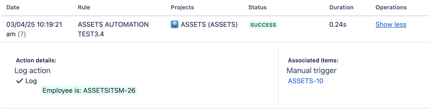 In an Automation Rule, the Asset Custom Field displays the Key value instead of showing the ...