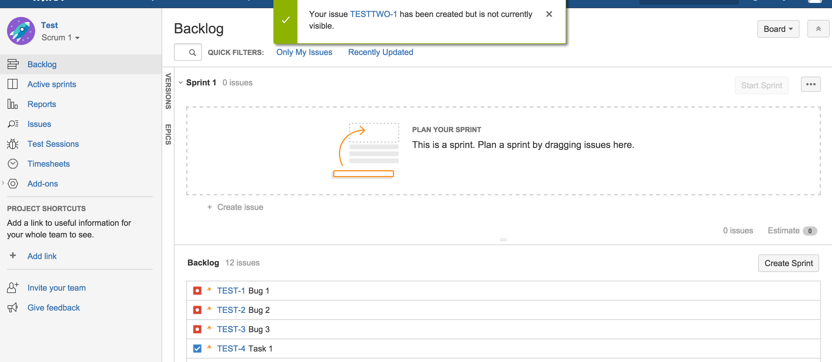 Your Issue Xxx Has Been Created But Is Not Currently Visible On The Board Atlassian Documentation