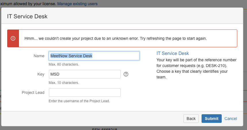 Create Project Fails With Unknown Error In Jira Server Jira 