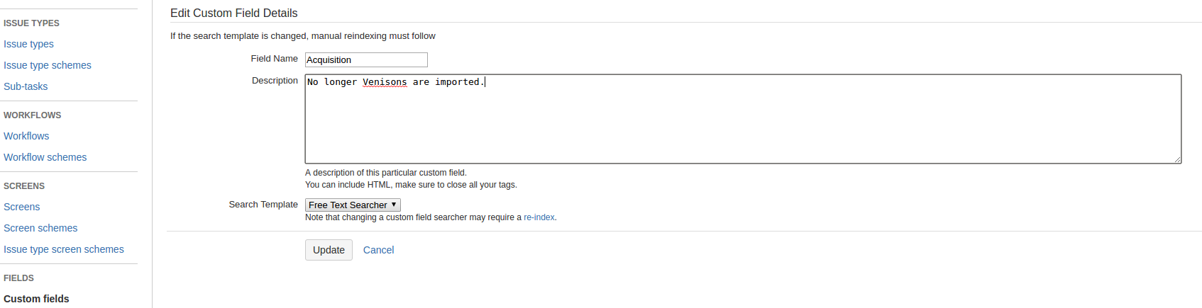 Changes to custom field descriptions are not visible on the Create Issue screen in Jira Server ...