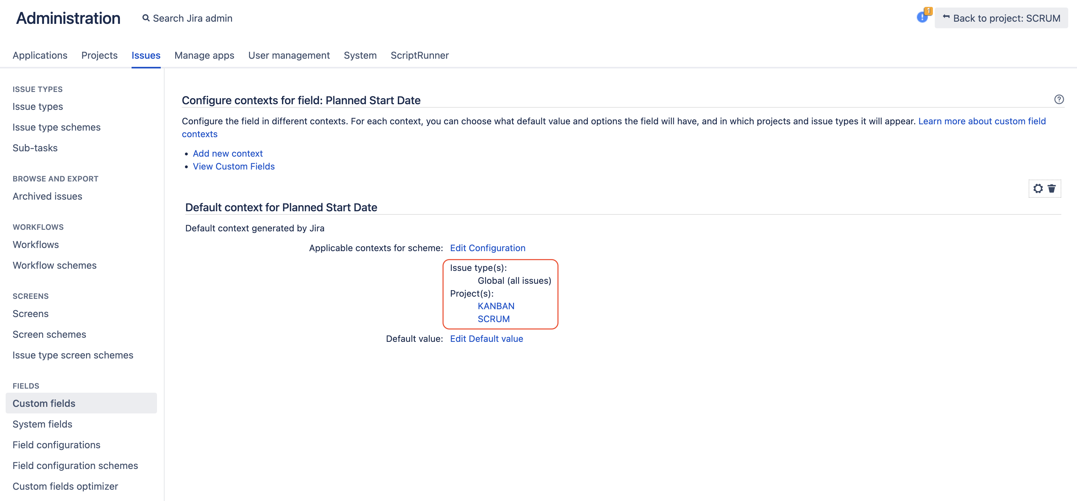 Selecting custom date field in Advanced Roadmaps plan configuration leads to error Make sure to ...